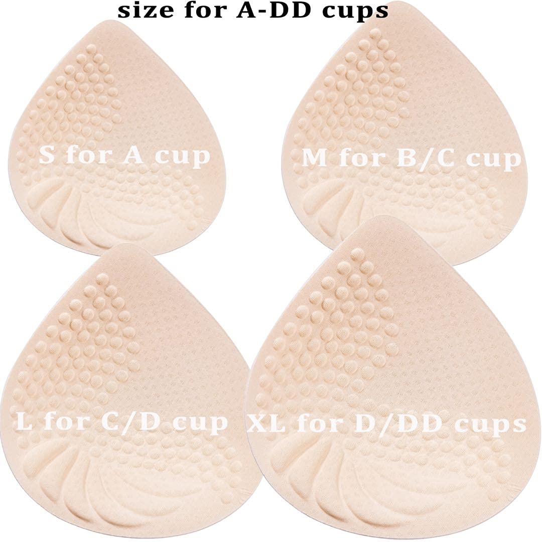 PRETTYWELL Bra Pads Inserts, 2 Pairs Latex Bras Inserts for Sports Bras, Bra Cups Inserts for Bikini Tops (Beige, S)