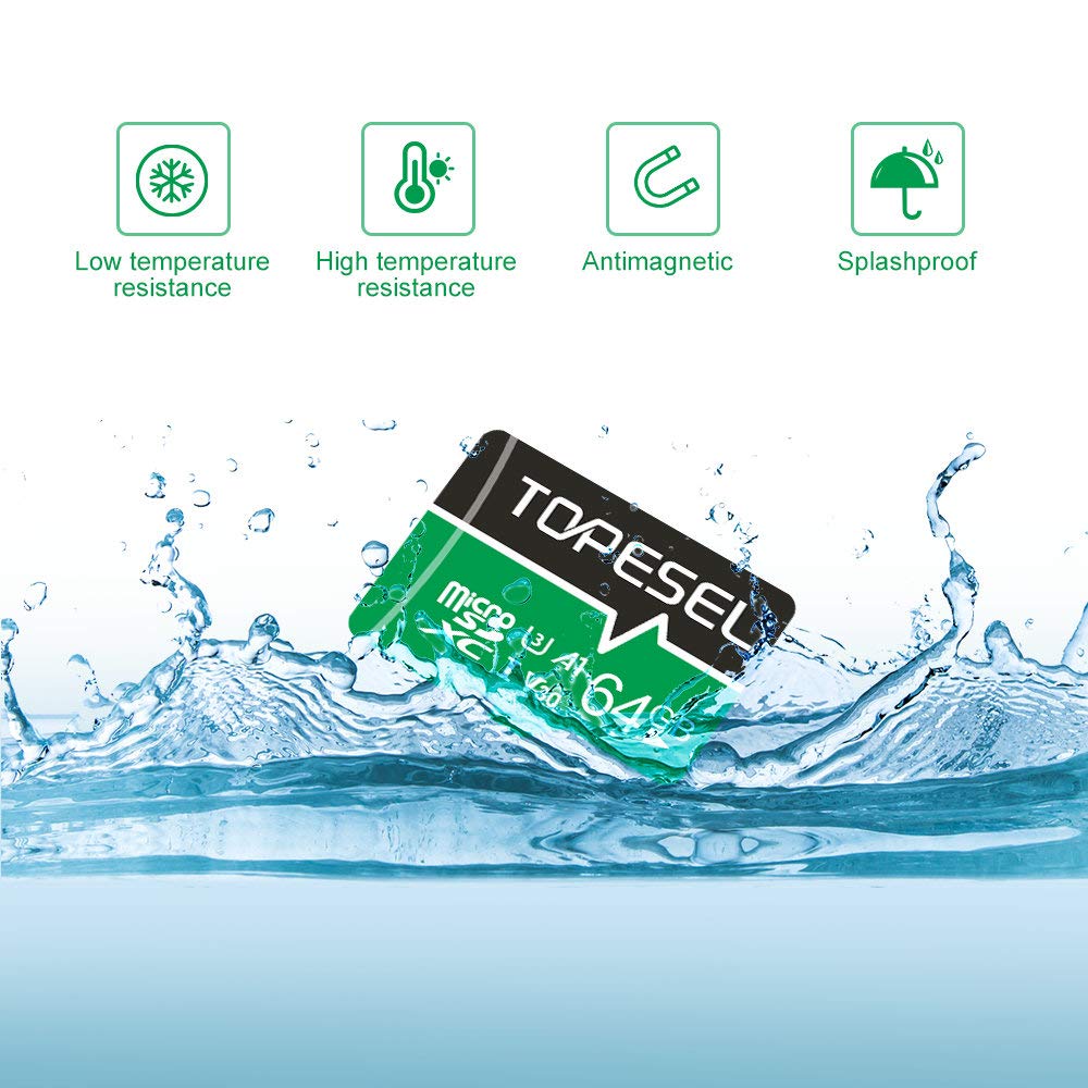 TOPESEL 64GB Micro SD Card 2 Pack Memory Cards U3 V30 Micro SDXC UHS-I TF Card for Camera/Drone/Dash Cam(2 Pack U3 V30 A1 64GB)