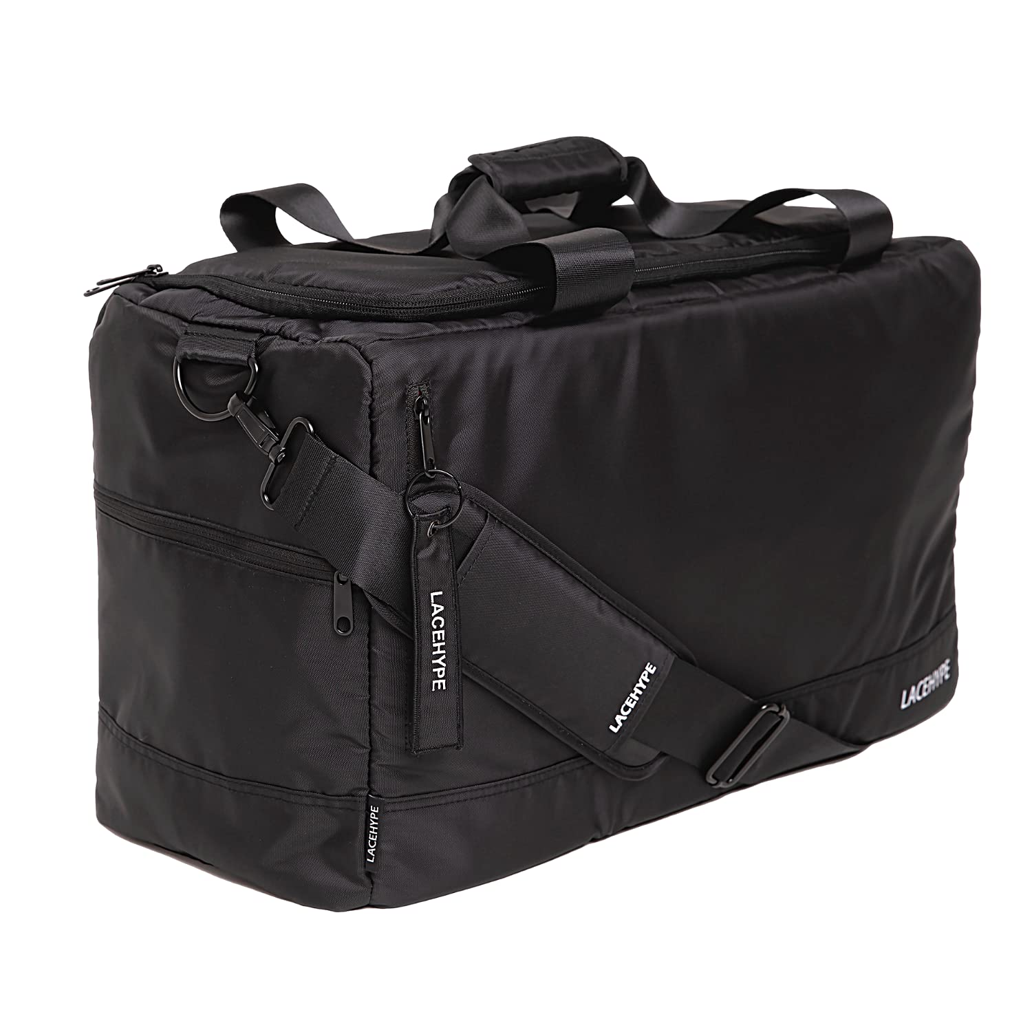 PREMIUM Sneaker Bag, Duffel Bag, Gym Training Bag, Travel Bag, Basketball Bag, Footbal Bag with 3 adjustable compartment dividers (Black/Red)