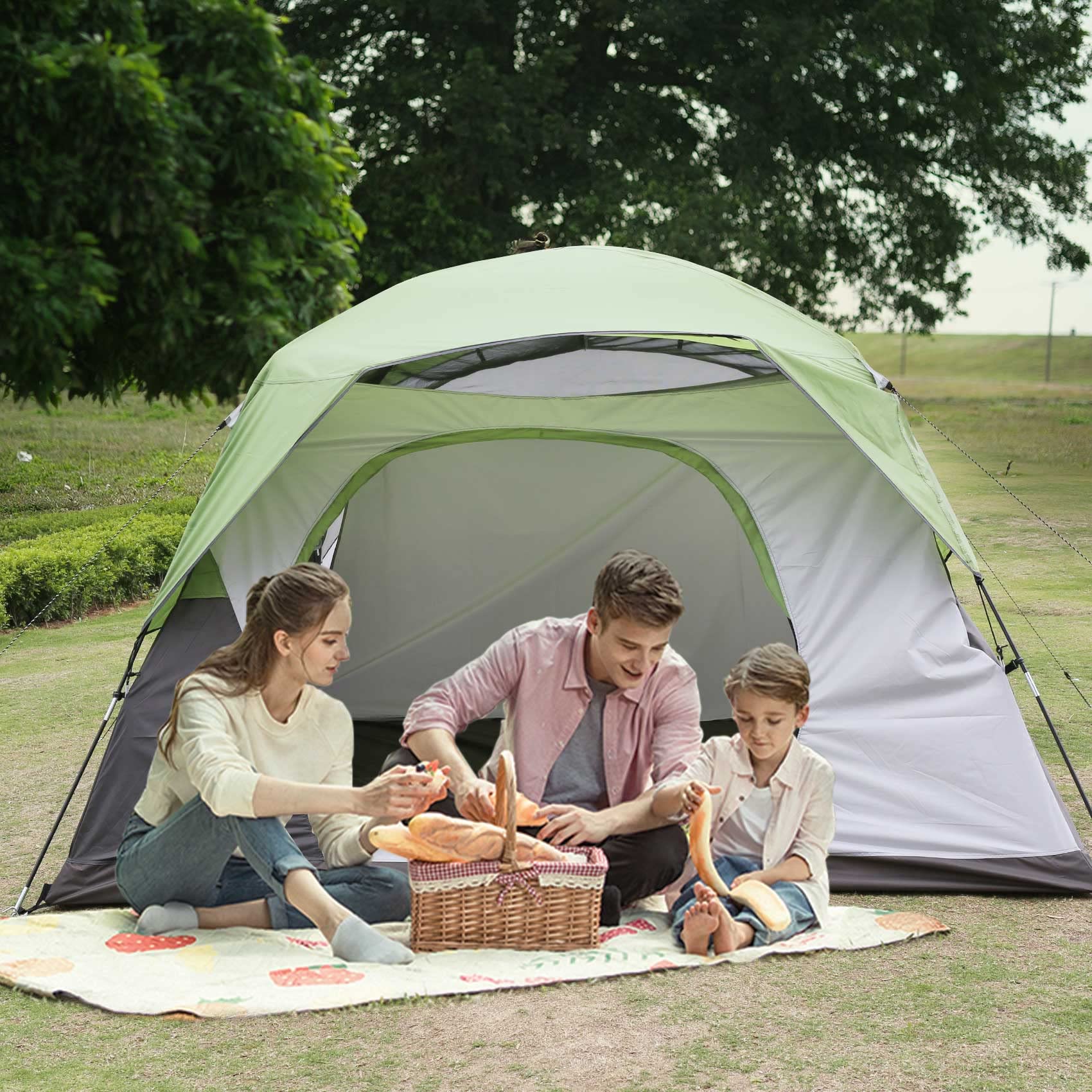 Superrella Outdoor Portable Cabin Camping Tent Double Layer for Family 5-6 Person, Orange Red