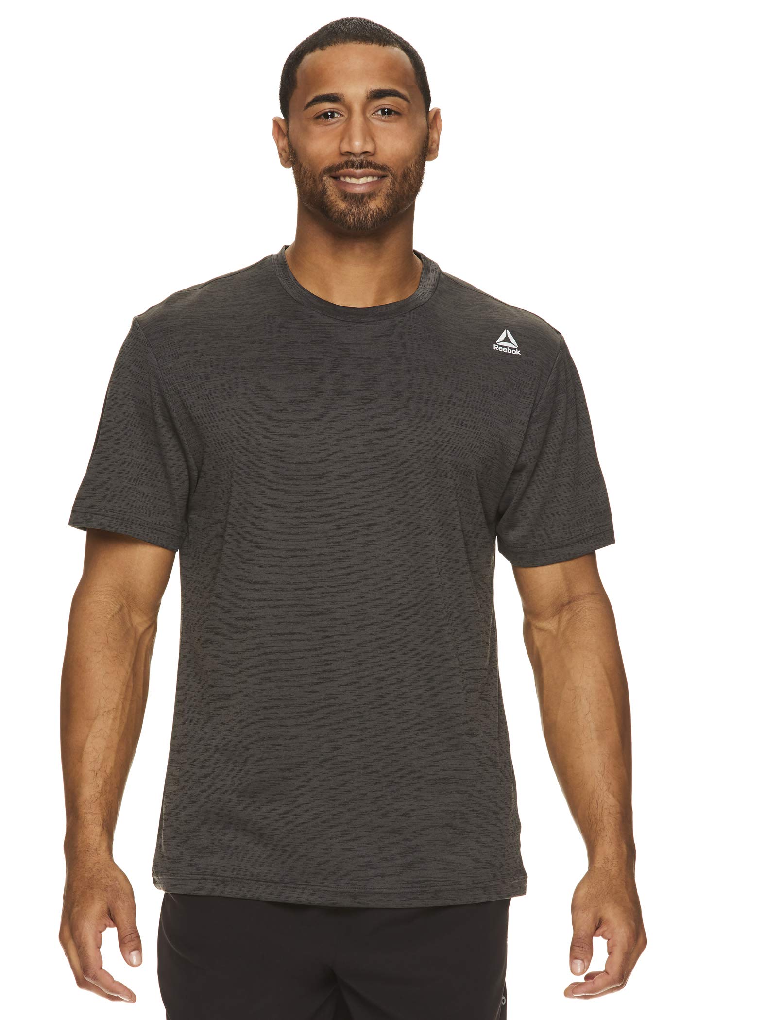 Reebok Men's Supersonic Crewneck Workout T-Shirt Designed with Performance Material - Charcoal Heather Dash, Large