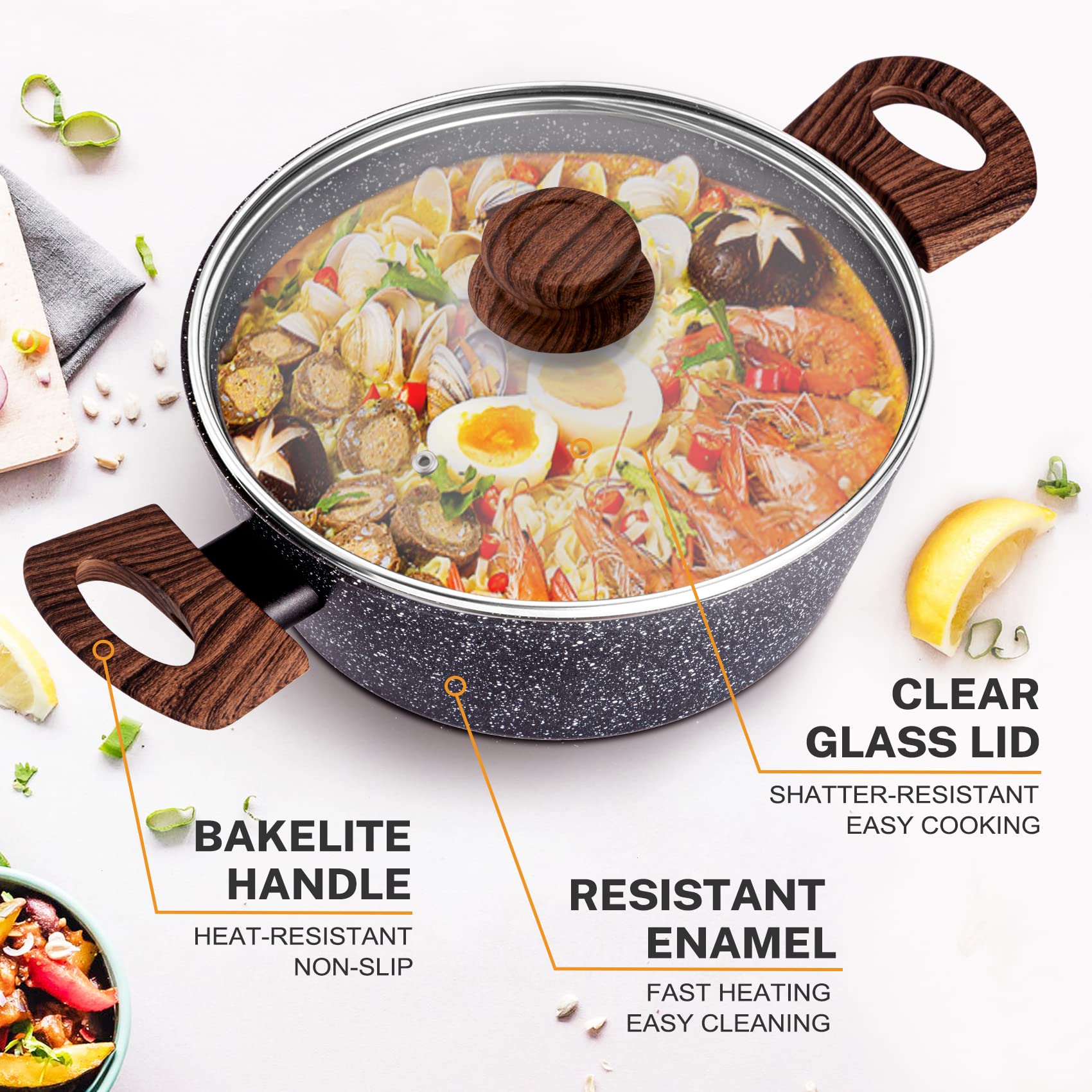 Prikoi Induction Cookware Set, Non Stick Granite Pots and Pans Set for Stove, 8 Pieces,Dishwasher Safe