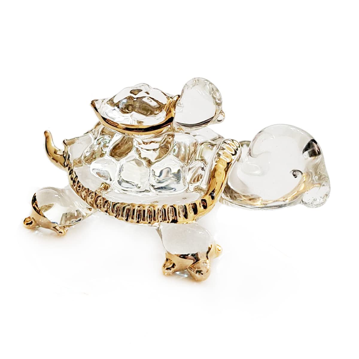 WitnyStore Tiny 2½" Long Clear Gold Mom And Baby Tortoise Figurine Miniature Hand Blown Painted Glass Turtle Chelonian Aquatic Reptile Small Crystal Animals Decorative Collectible Figurines Décor Gift