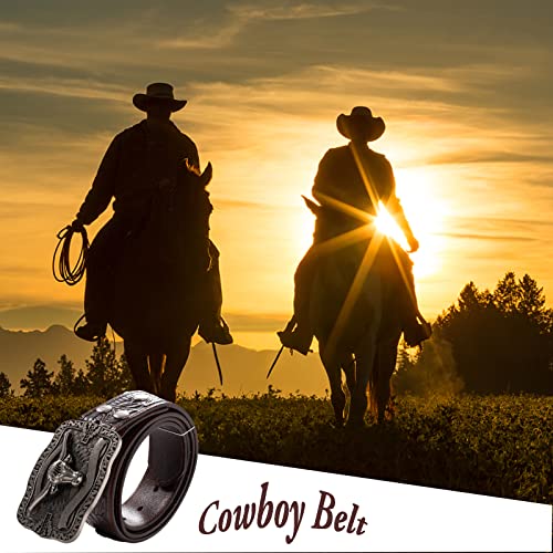 Y2KFASHN Leather Cowboy Belt, Western Cowboy Blet Buckle for men