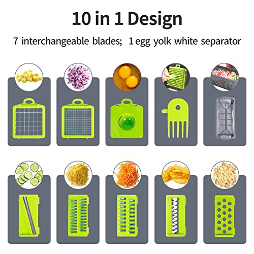WmanCok Vegetable Chopper,12-in-1 Multifunctional Veggie Chopper,Grey Kitchen Vegetable Slicer Dicer Cutter,Potato Onion Food Chopper with Vegetable Peeler,Hand Guard and Container