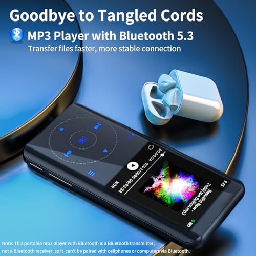 RUIZU 64GB MP3 Player with Bluetooth 5.3: Portable Music Player with Speaker, FM Radio, Voice Recorder, HiFi Lossless Digital Audio Video Playback, 2.4" Curved Screen, Touch Buttons, Supports 128GB