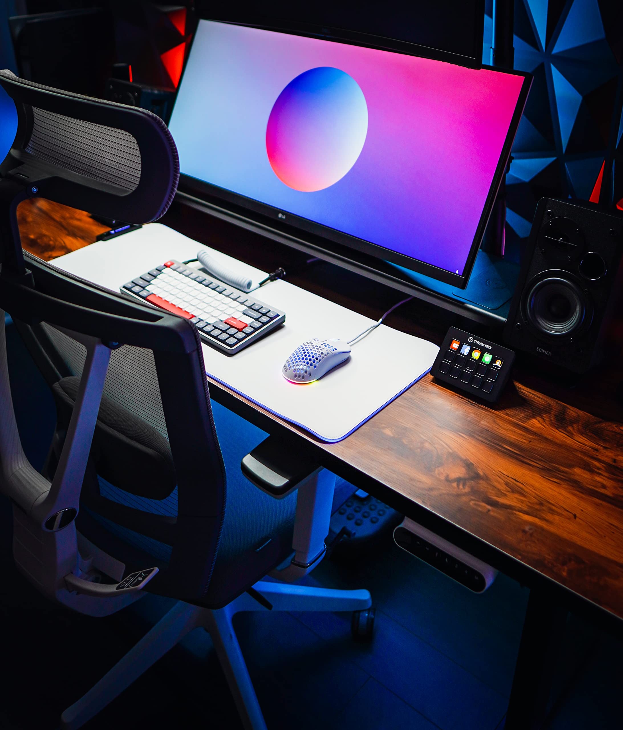 Rukario White RGB Gaming Mouse Pad | 15 Lighting Modes | Soft & Smooth Microfiber | Waterproof | Extra Large Mousepad 31.5 x 11.8 inches | Glowing LED Extended Mousepads | XL XXL Computer Desk Mat