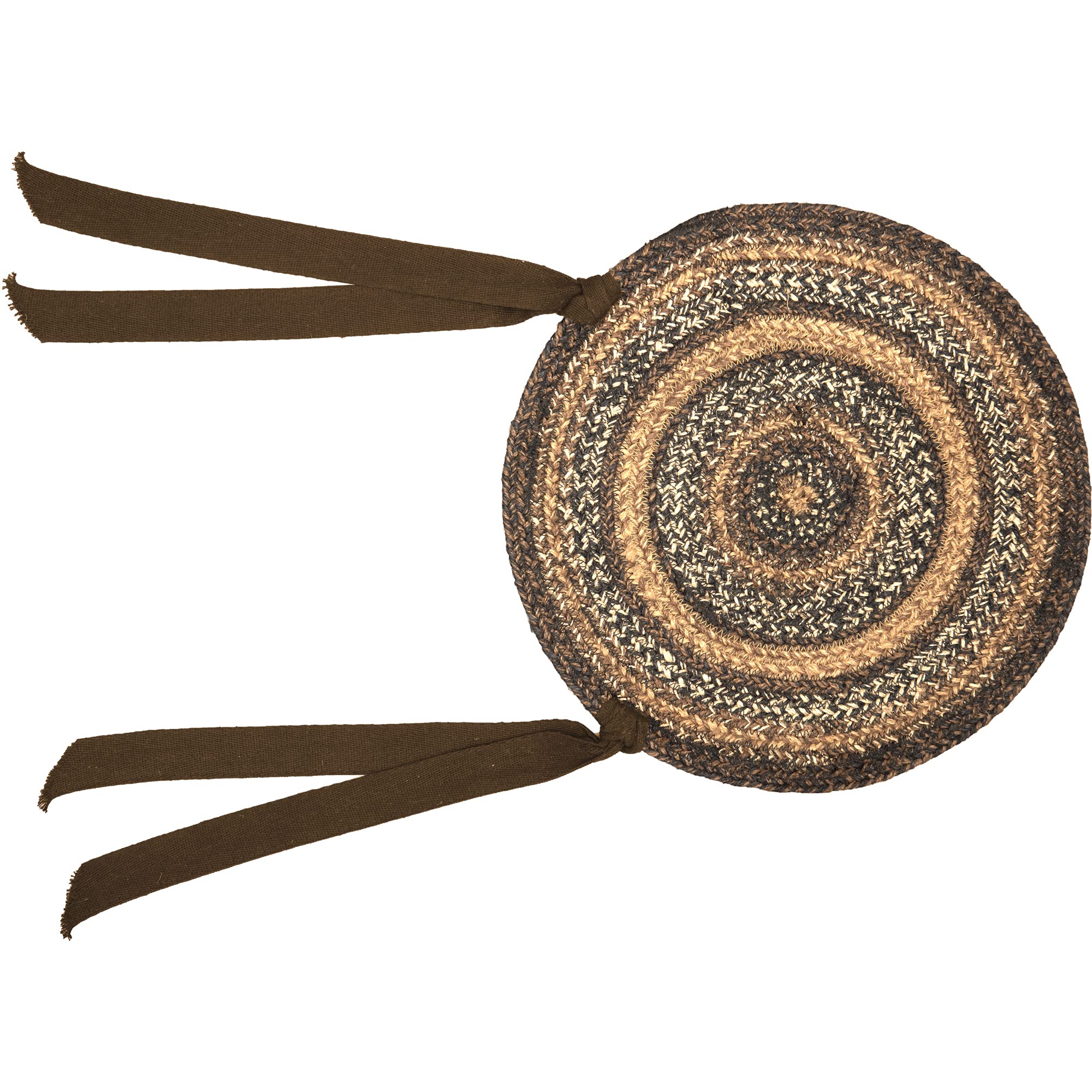 VHC Brands Espresso Farmhouse Decor Dining Room Jute Chair Pad with Ties- 15 Inch Round Seat Cover, Brown, 1 Piece