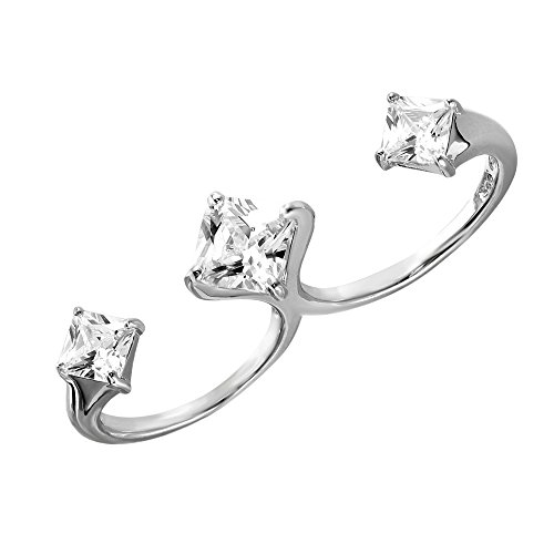 SURANO DESIGN JEWELRY Sterling Silver Two-Finger Open Ring w/Three Princess Cut Cubic Zirconia Stones (6)