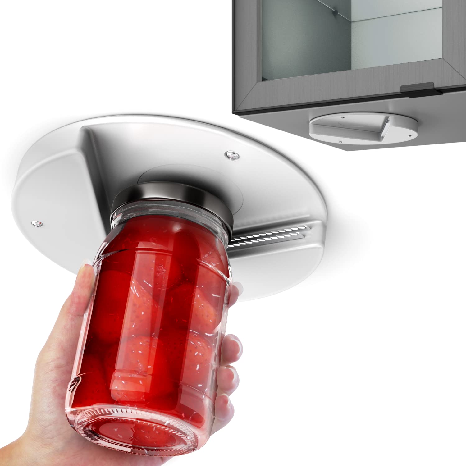 Under Cabinet Lid Jar Opener - for Weak Hands and Seniors With Arthritis - Heavy Duty, Allows to Easily Unscrew Any-Size Lid - Effortless Bottle & Can Opener for your Kitchen