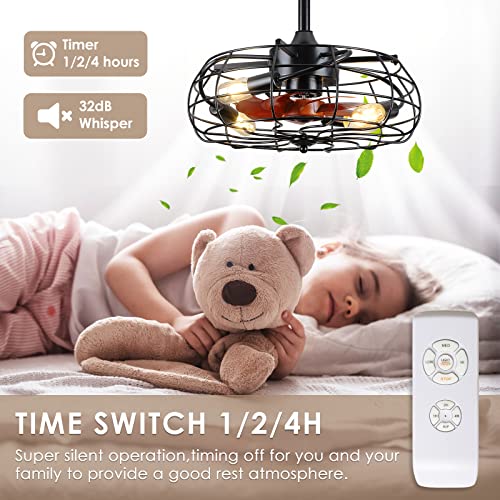 Mpayel Farmhouse Ceiling Fan with Light and Remote Control, Caged Ceiling Fan with 4 Led Bulbs, Enclosed Ceiling Fan with LED Light for Porch,Patios,Kitchen,Bedroom Indoor and Outdoor…
