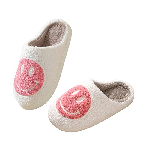 Smiley Face Slippers for Women Happy face slippers Retro Soft Plush Warm Slip-on Slippers, Cozy Indoor Outdoor Slippers