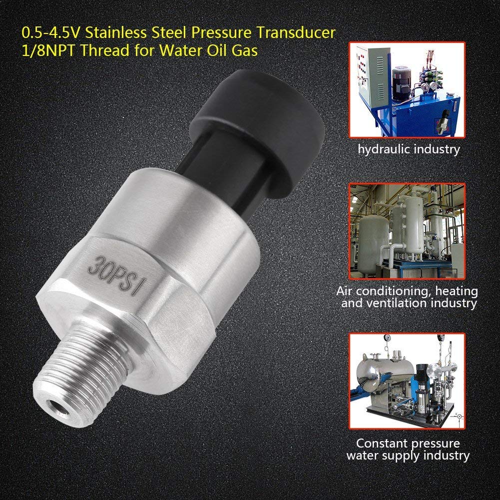 Pressure Transducer Sender Sensor for Oil Fuel Air Water 1/8"NPT Thread Stainless Steel Sensor 30Psi 100Psi 150Psi 200Psi 300Psi 500Psi (150 Psi)