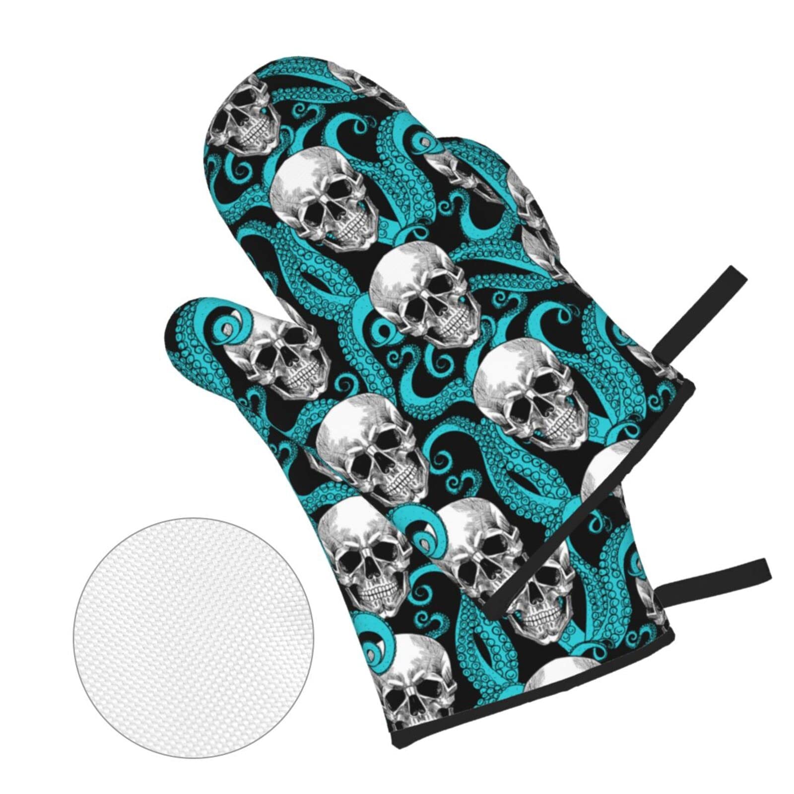 Skull Oven Mitts and Pot Holders 4pcs Sets,Funny Kitchen High Heat Resistant Oven Mitts,with Oven Gloves and Hot Pads Pot Holders for Baking Cooking BBQ Grilling