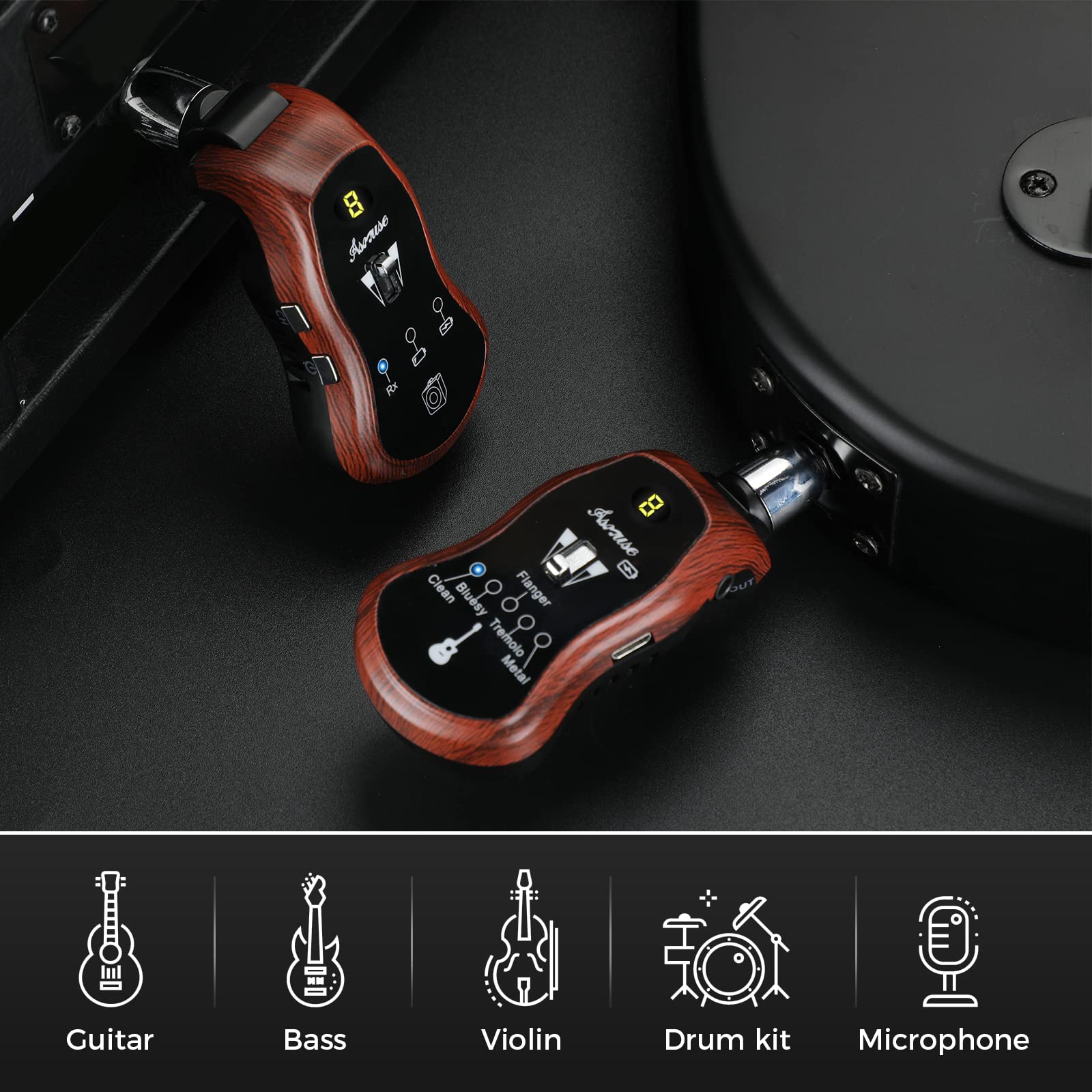 Wireless Guitar System Set, Rechargeable UHF Wireless Guitar Transmitter Receiver for Electronic Instrument Guitar Amp Digital Electric Bass Guitar Accessories