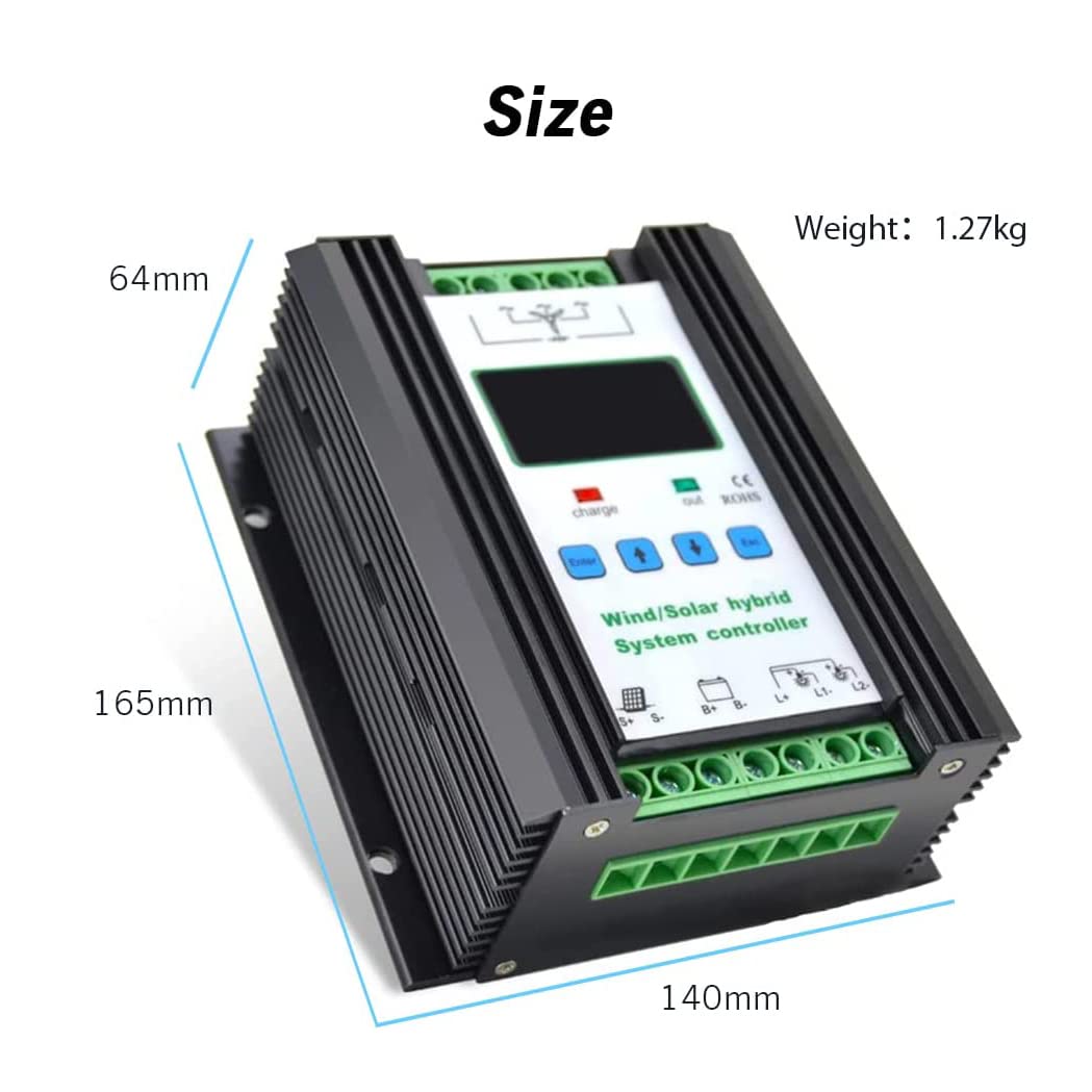 RUMAAN Solar and Wind Charge Controller,1000W Wind Solar Hybrid Charge Controller PWM Boost Charge Technology Digital Intelligent Regulator with LCD Display,Wind 1000W Solar 1000W