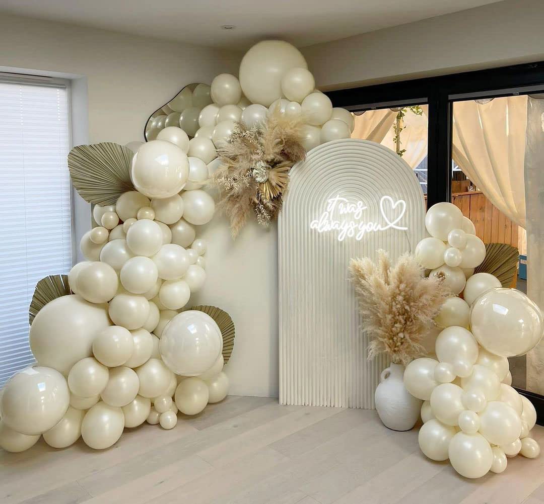 Pearl White Balloons Double Stuffed Sand White Ivory Balloons Different Sizes 18/12/5in White Pastel Cream Balloons Neutral Balloon Arch Kit For Birthdays Wedding Bridal Baby Shower Party Decorations.
