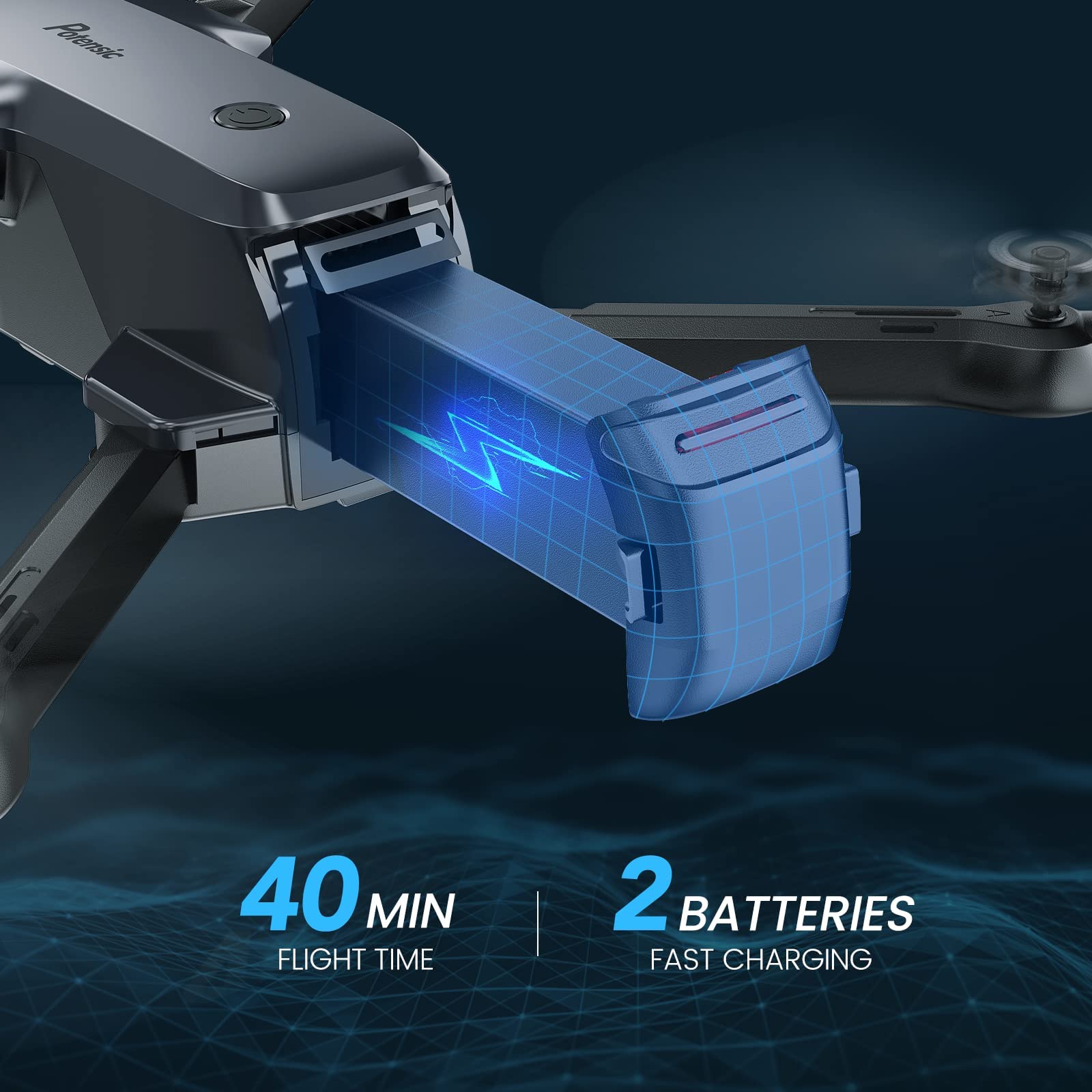 Potensic P4 Foldable Drone with Camera for Adults Beginners, FPV 1080P HD WiFi Remote Control Quadcopter with 40 Mins 2 Batteries, Altitude Hold, Gravity Control, Trajectory Flight, Headless Mode