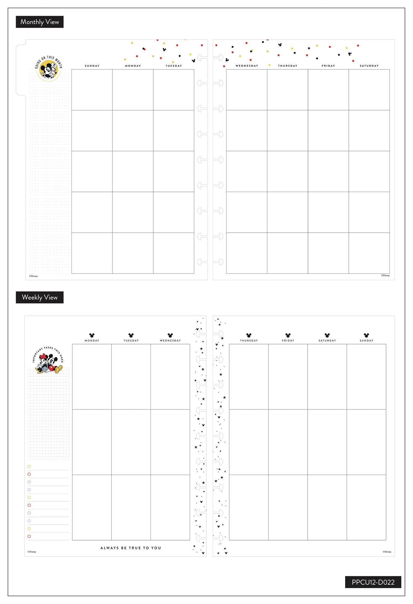 The Happy Planner Classic Sized Undated 12 Month - Disney Mickey & Minnie Mouse Everyday Beauty - Undated - Vertical Layout - Weekly & Monthly Disc Bound Pages - 7" x 9.25"