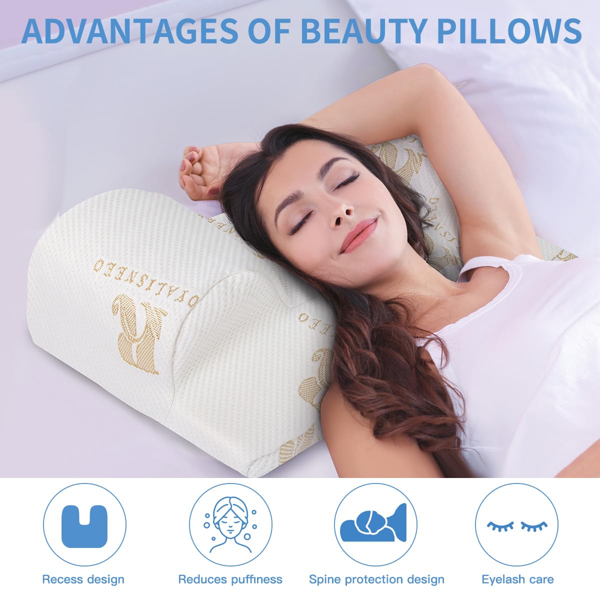 Royalisneeo Beauty Pillow, Wrinkle Prevention Back Sleeping Pillow, Anti Wrinkle & Anti Aging, Memory Foam Beauty Sleep Pillow to Keep Head Straight (Standard)
