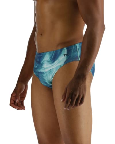 TYR Men's Standard Durafast Elite Racer Brief Swimsuit, Mezio Teal, 28