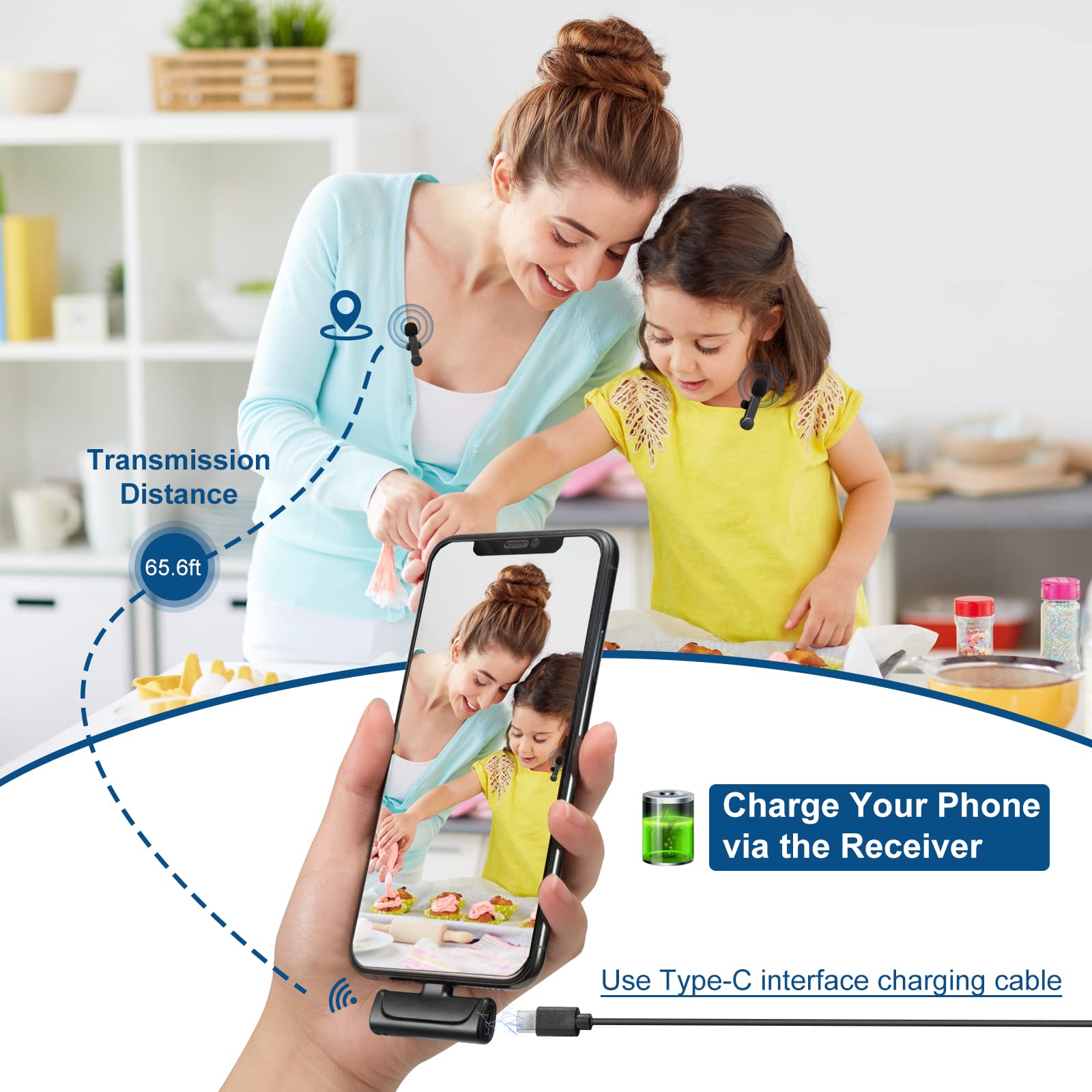 Wireless Lavalier Lapel Microphone for iPhone - Android Phone/Camera/Computer/Laptop, Dual Lava Microphone