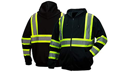 Pyramex Safety RSZH34 Series Enhanced Visibility Black Sweatshirt ANSI Type 0 Class 1 with reflective contrasting tape, 2x large -RSZH3411X2