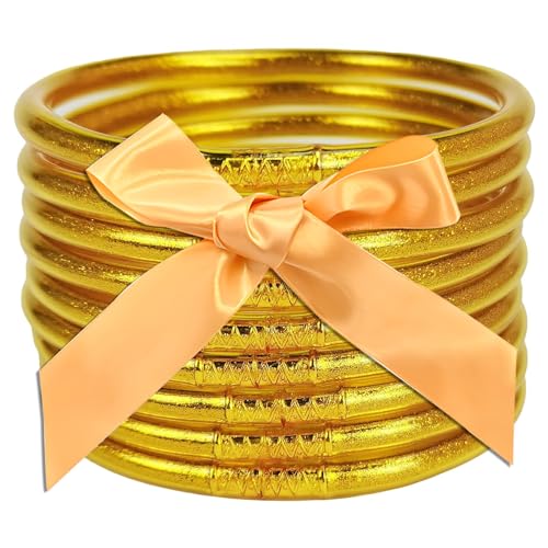 YBMYCM Glitter Filled Jelly Bracelets, Sparkling Soft Bangles Bracelet for Women Girls