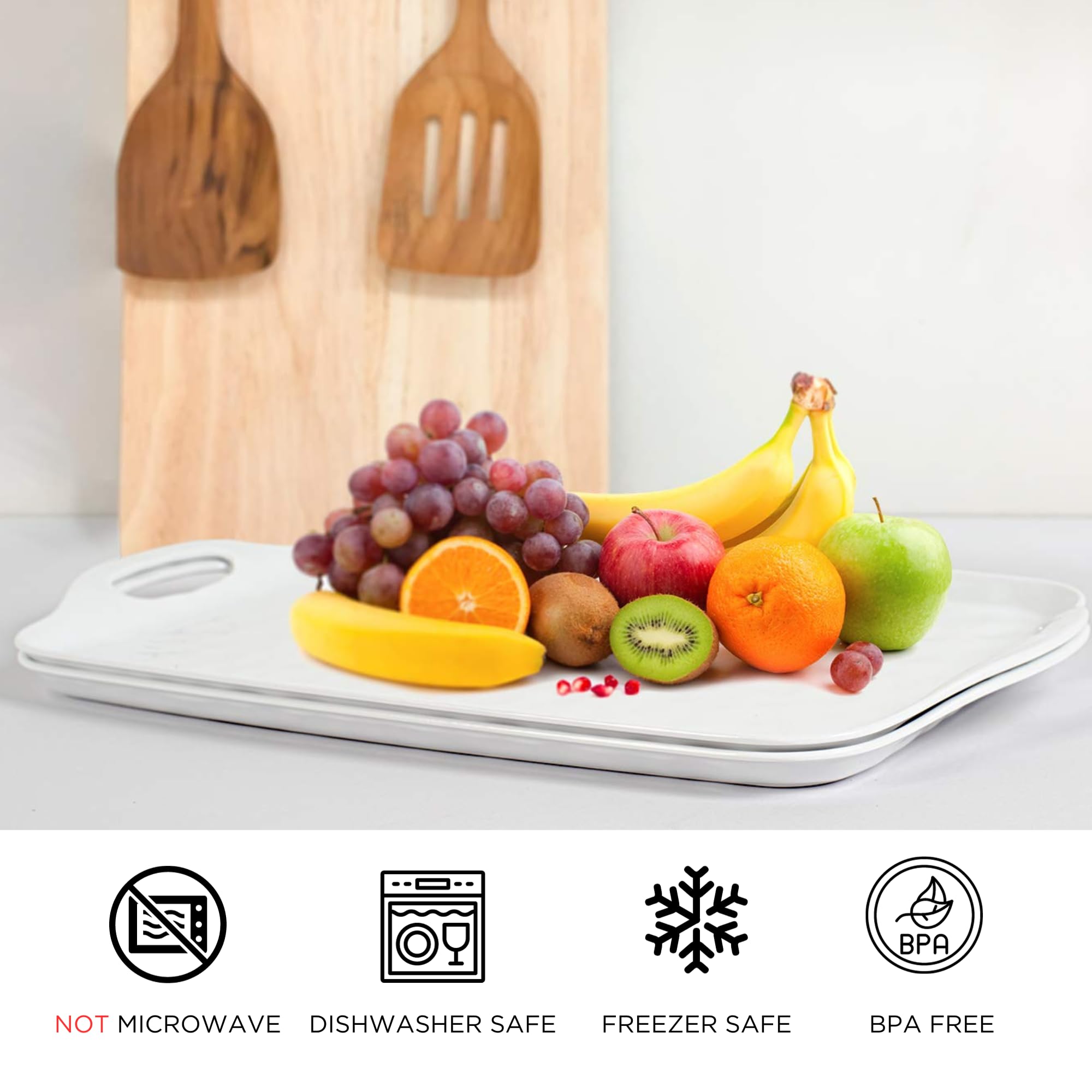 TP Serving Tray with Handles, Large Rectangle Melamine Serving Platter Set of 2, White (19β x 12β)