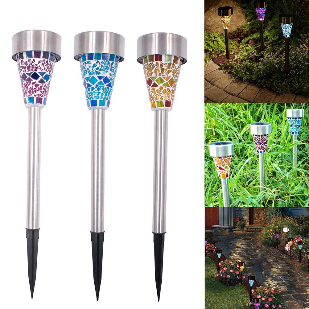 OSALADI Outdoor Solar Power Lights Stake Lights Solar Pathway Garden Lights Garden Lawn Lamp Outdoor Landscape Garden Decor Lighting - White Light (Blue) 3Pcs