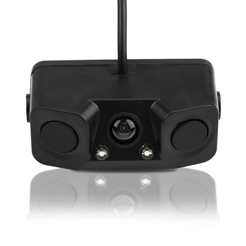 Qiilu 3 in 1 Car Backup Camera Reversing Video Rearview Camera with Backup Radar System Detector and Parking Sensor, Waterproof for Universal Vehicles