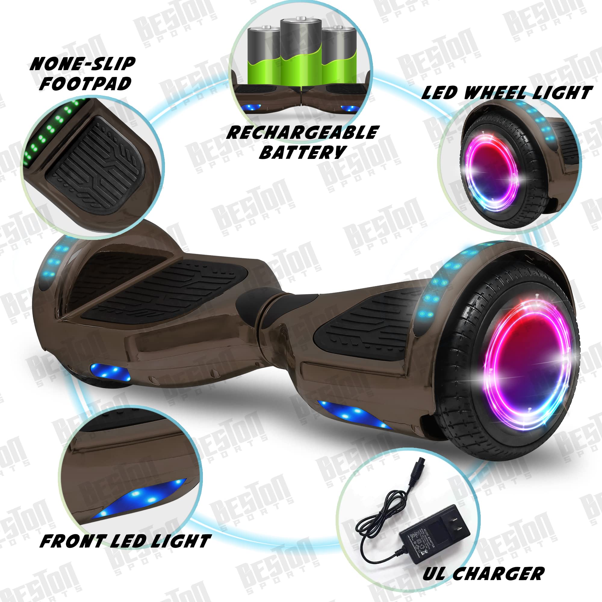 Newest Generation Electric Hoverboard Dual Motors Two Wheels Hoover Board Smart Self Balancing Scooter with Built-in Bluetooth Speaker LED Lights for Adults Kids Gift (Chrome Blue)