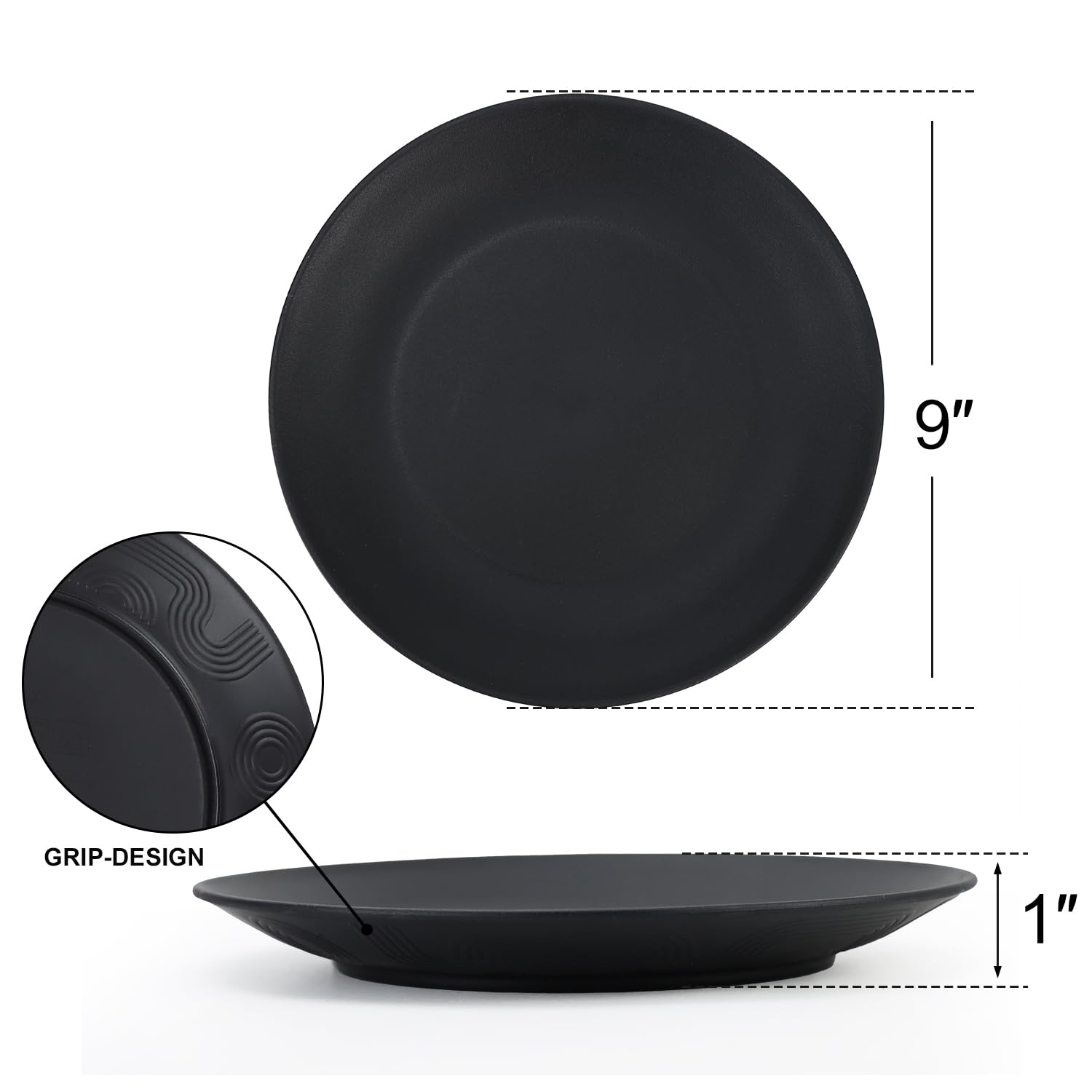 PYRMONT 9-Inch Plastic Plates Reusable Plastic Plates Camping Plates of 6 Lightweight Wheat Straw Plates Dishes Plates Set Salad Plates Dinner Plates Dishwasher & Microwave Safe, BPA Free