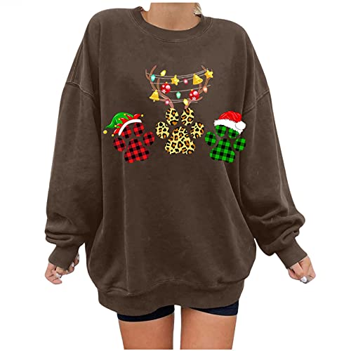 Women's Loose Casual Crewneck Sweatshirt Fashion Christmas Print Cute Pullover Autumn Long-Sleeved Comfortable Blouse