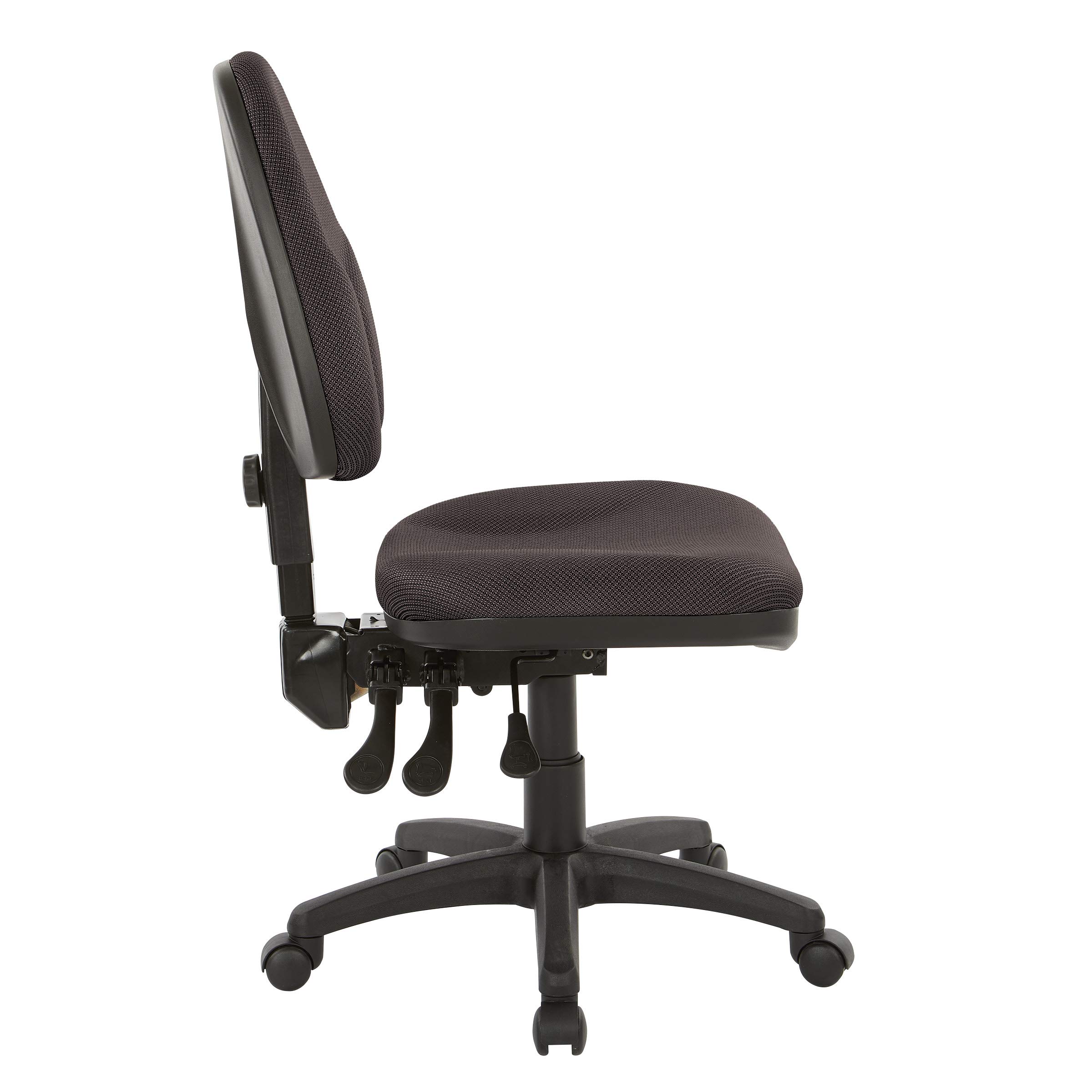 Office Star Ergonomic Dual Function Office Task Chair with Adjustable Padded Back and Built-in Lumbar Support, Armless, Dillon Graphite Fabric