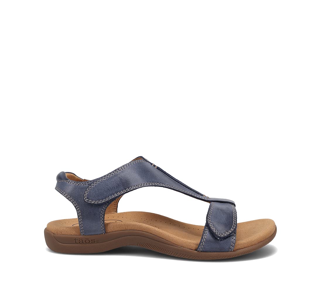 Taos The Show Premium Leather Women's Sandal - Experience Everyday Style, Comfort, Arch Support, Cooling Gel Padding and an Adjustable Fit for Exceptional Walking Comfort Dark Blue 8 (M) US