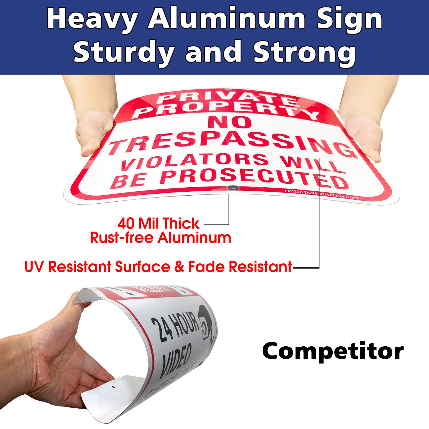 Private Property No Trespassing Sign, Violators Will Be Prosecuted Sign, 12 x 12 Inches Square, 040 Rust Free Aluminum, UV Protected and Waterproof, Weather Resistant, Durable Ink, Easy to Mount
