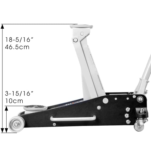 WOLF Hydraulic Low Profile Aluminum and Steel Racing Floor Jack with Dual Piston Quick Lift Pump, 3 Ton (6,000 lb) Capacity, Black, WFT830011LB