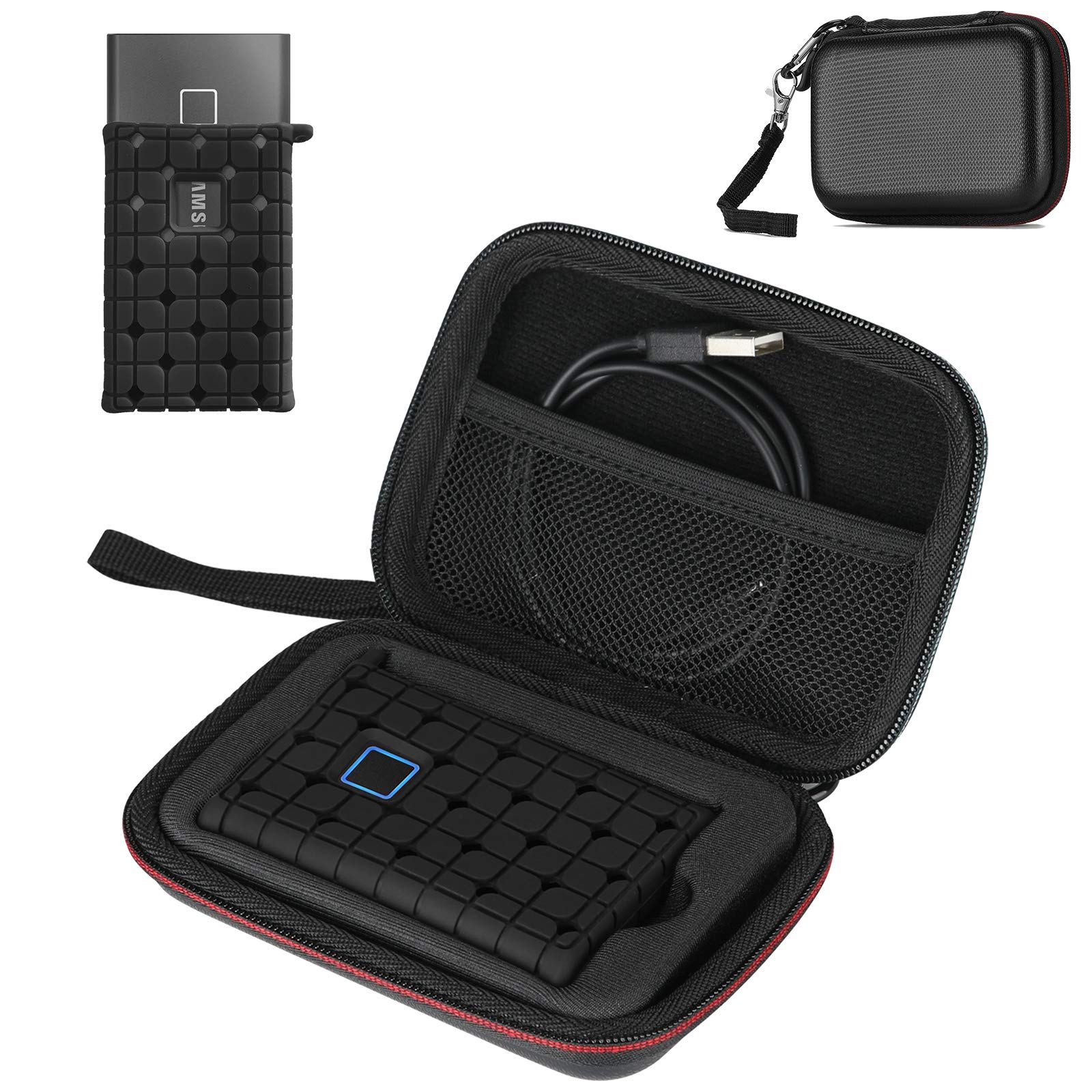 ProCase Hard Carrying Case Compatible for Samsung T7 / T7 Touch Portable SSD with Silicone Cover, Shockproof Storage Travel Organizer for T7 Touch Portable 500GB 1TB 2TB USB Solid State Drives -Black