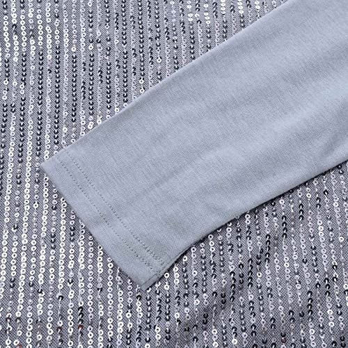 Women's Spring and Summer Solid Color Sequin Round Neck Splicing Loose Casual T Shirt Oversized Shirts for Women Grey