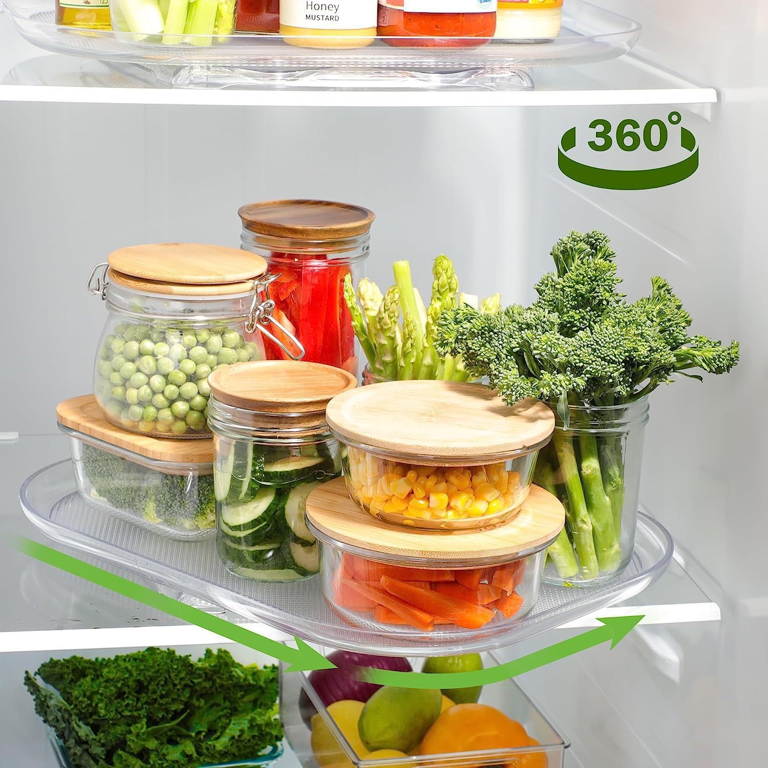 RSFIL Lazy Susan for Refrigerator, Clear Lazy Susan for Cabinet, Square Lazy Susan for Refrigerator, Rectangular Lazy Susan for Refrigerator, Kitchen, Table
