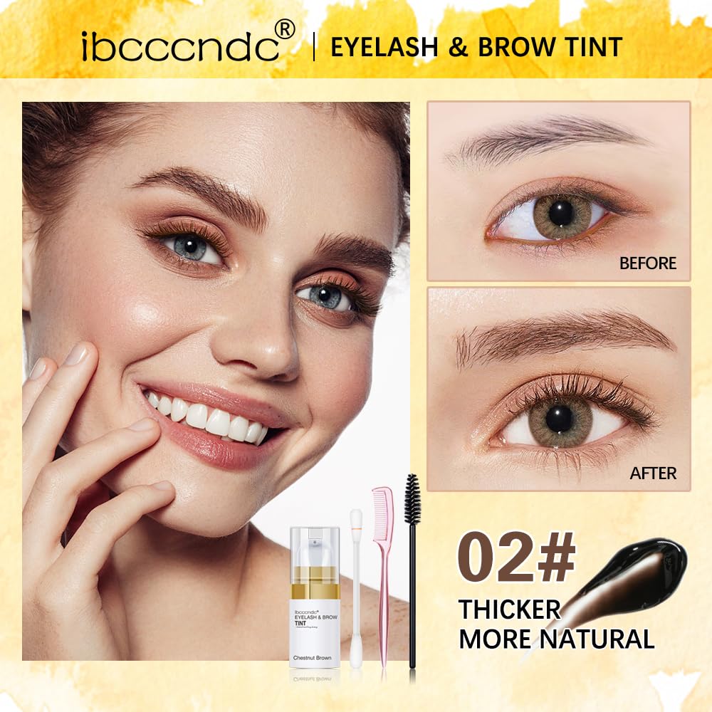 Professional 2-in-1 Eyebrow Tinting Kit - Dark Brown Long-Lasting Instant Brow Coloring Easy to Use Includes Eyelash & Eyebrow Kit (Chestnut Brown)