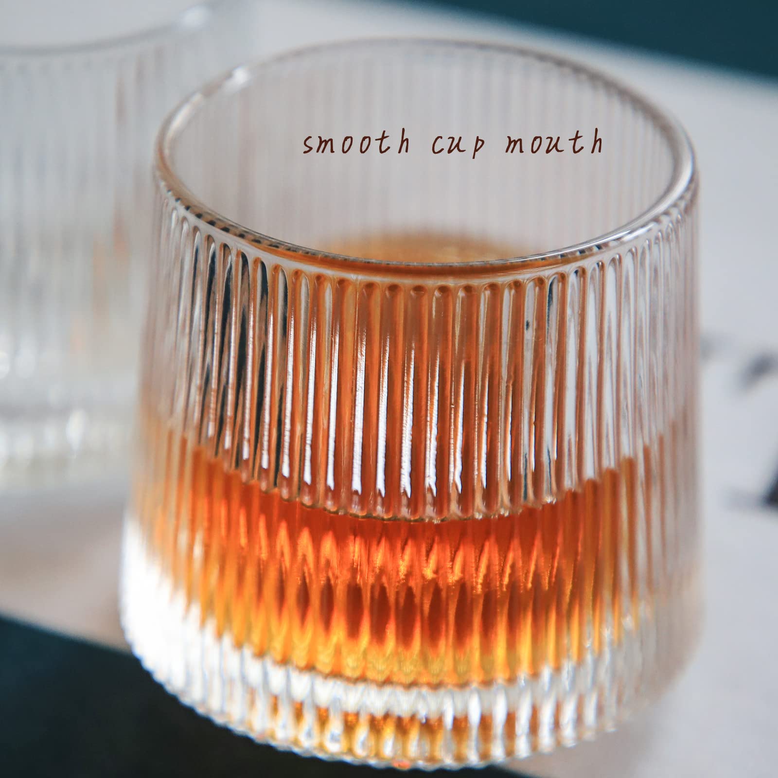 TOSSOW Spinning Whiskey Glasses Set of 2 Tumblers, Striped Old Fashioned Drinking Glass for Scotch, Irish, Bourbon and Cocktail Drinks, Barware Gift for Men and Women