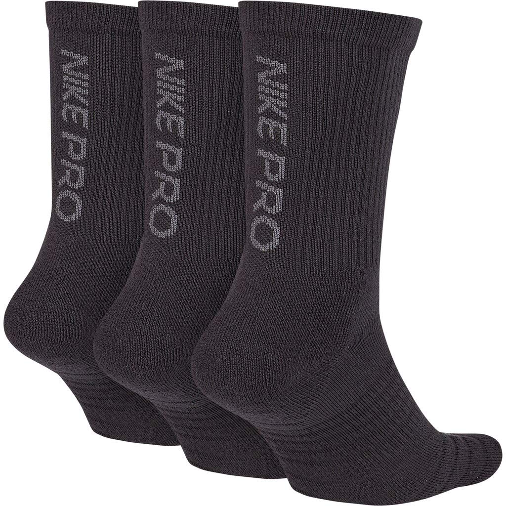 Nike Men`s Pro Everyday Max Cushioned Training Crew Socks 3 Pairs (Black(SK0121-010)/Wolf Grey, X-Large)