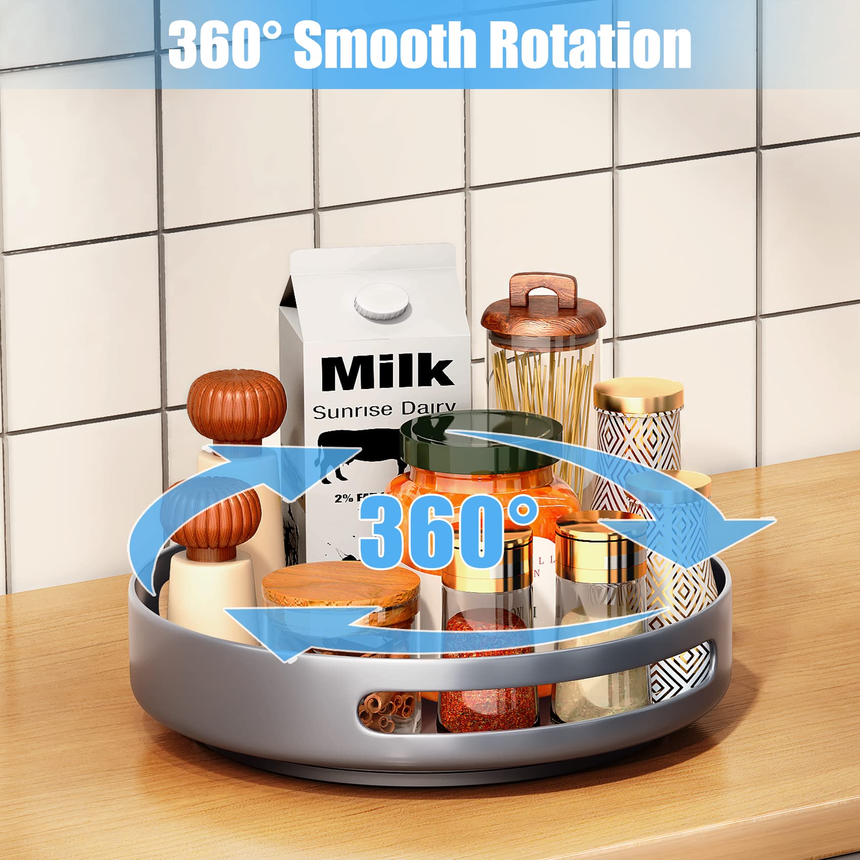 SNTD Lazy Susan Turntable Organizer Metal Steel Rotating Spice Rack for Cabinet Pantry Kitchen Countertop Refrigerator Cupboard (9 inches-Black 9'')