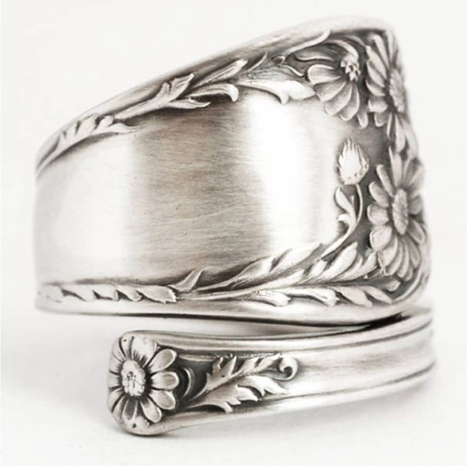 Zaoune 100% Apollo Sunflower Spoon Rings for Women Boho Silver Rings Jewelry