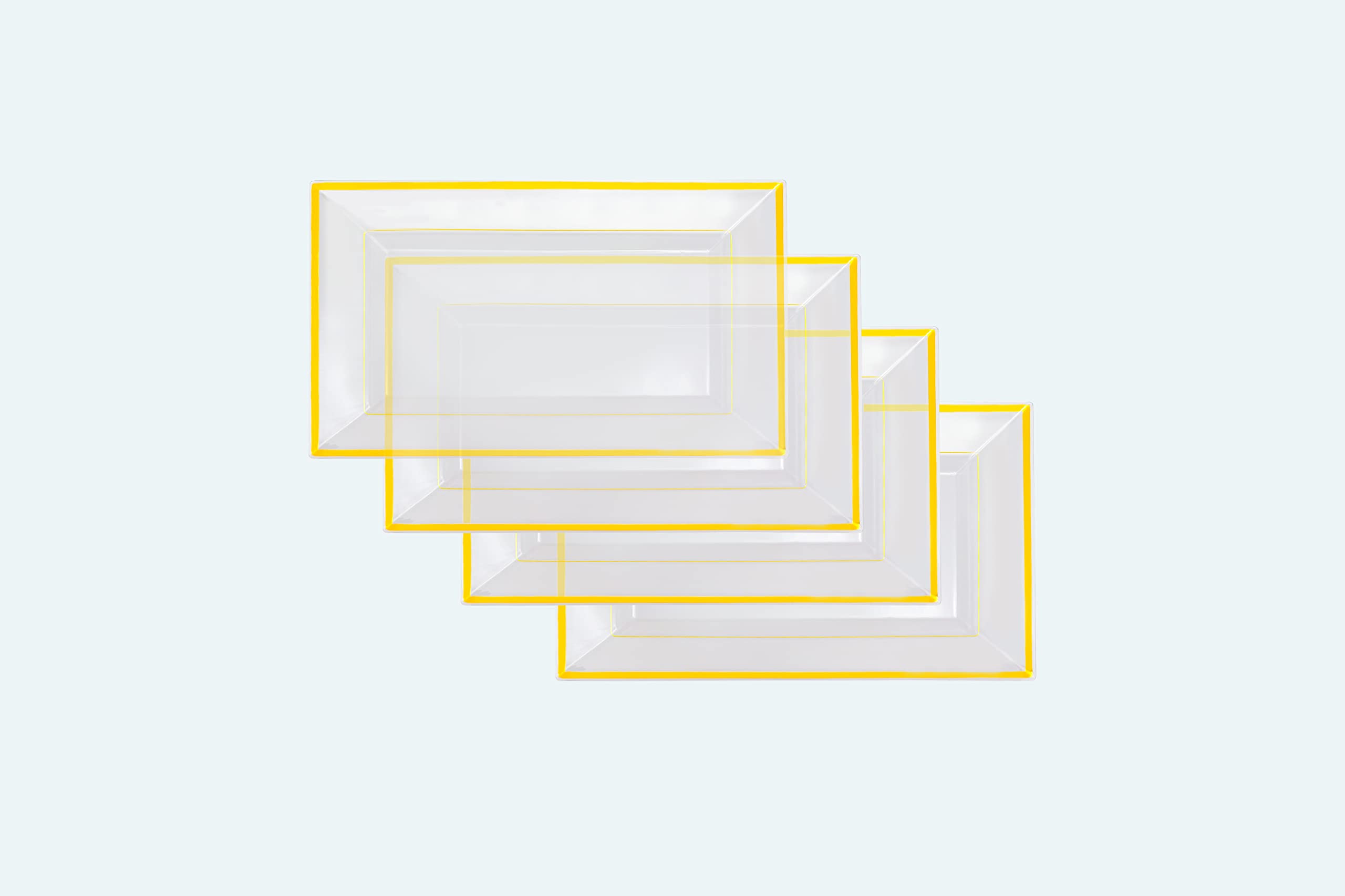Yumchikel- Serving Tray Plastic for Party, 14" x 7.5" Platters for Serving Food (Clear Gold Rim)