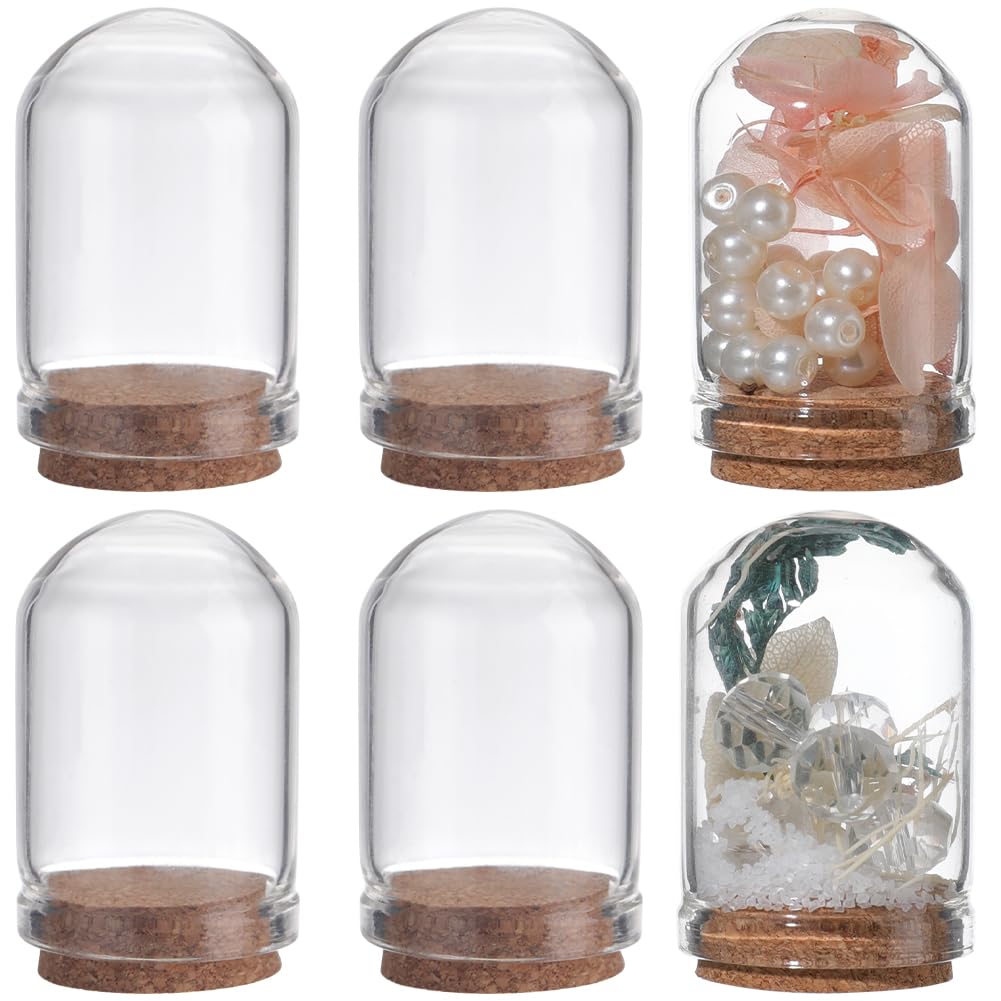 SUNNYCLUE 20Pcs Cloche Bell Jar 8mL Glass Display Dome with Cork Base 1.28 inch Small Clear Bottles Mini Bottles Dome Decorative Jars Display Case for Christmas Home Decor Dried Flowers Party Favor