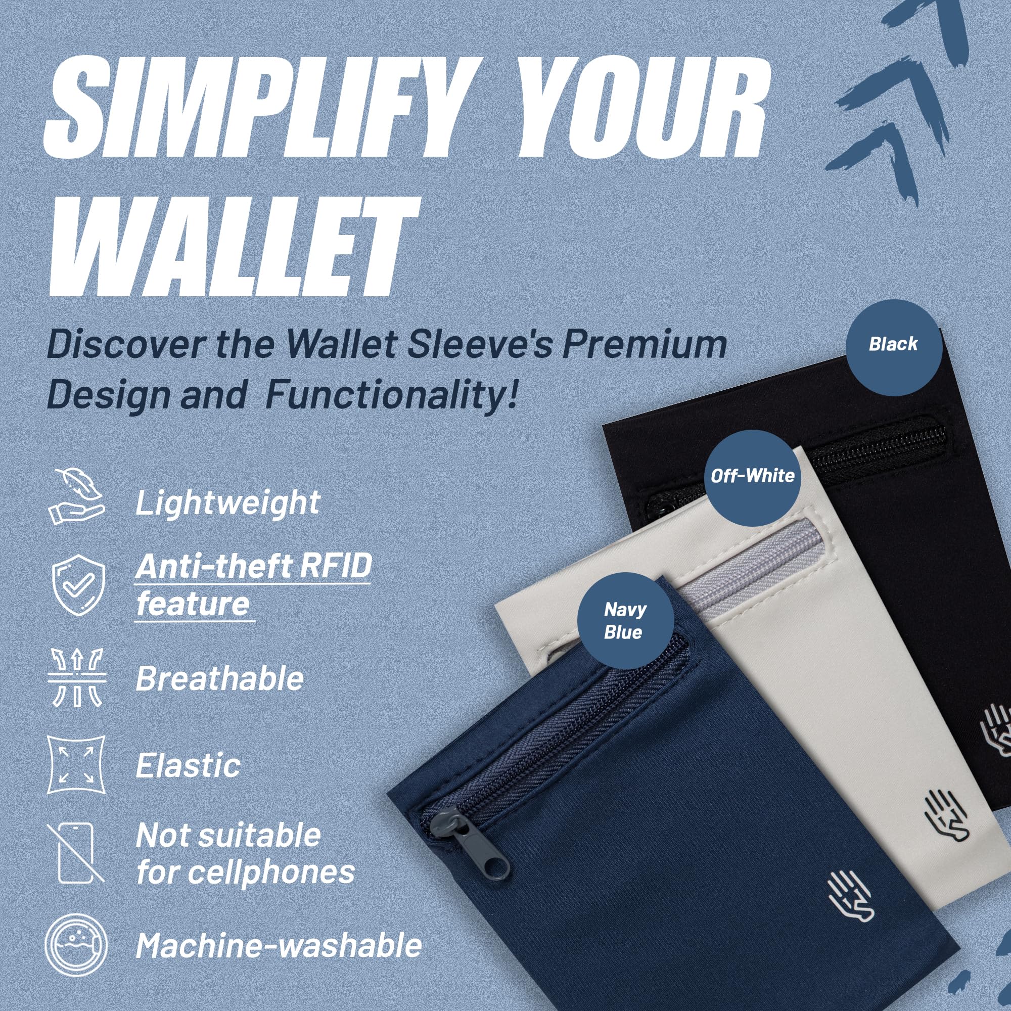 Wallet Sleeve, 3 Pack Wristband, Lightweight Wallet Wristband for Running, Hiking, Workout, RFID Zipper Pouch for Cash, Cards and Small Essentials