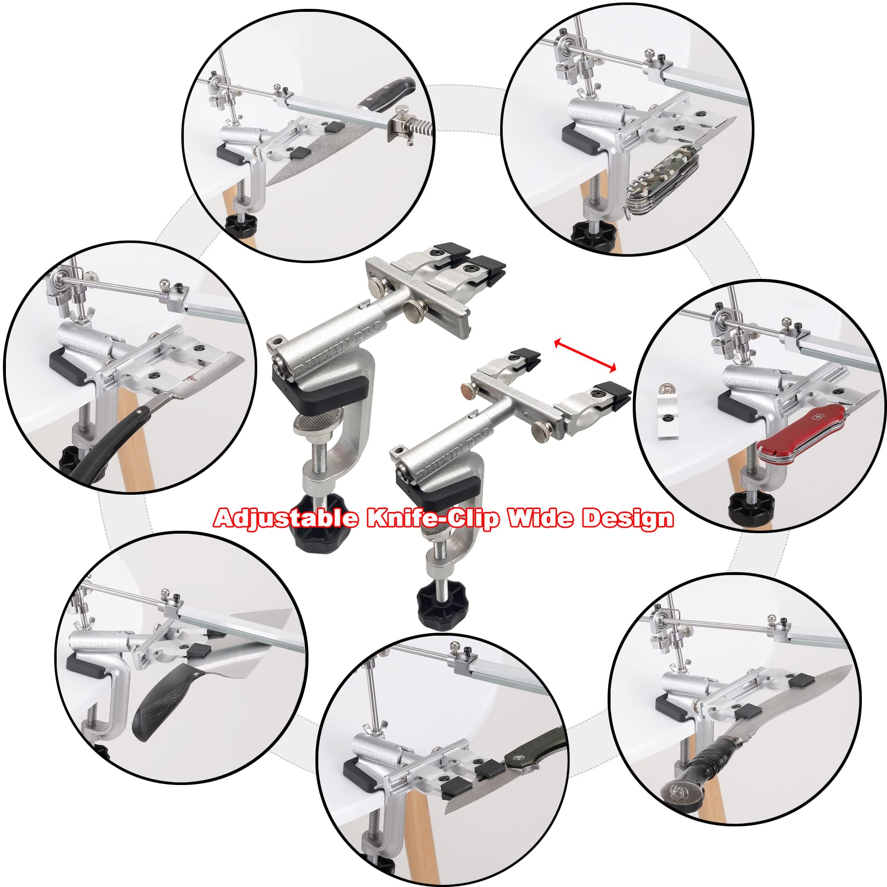 Professional Knife Sharpener With Whetstones, Stainless Steel Kitchen Knife Sharpening Kit Polishing Tool for Home, Clamping, Garden Knives/Blades